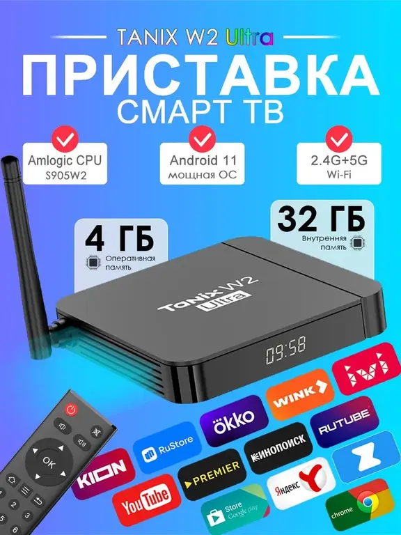 ТВ-приставка Tanix W2 ULTRA 4/32 Gb (с Озон картой, из-за рубежа) | Pepper