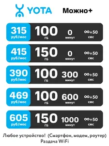 Тариф Yota Можно: 100 Гб, 300 минут (с WB кошельком) | Pepper